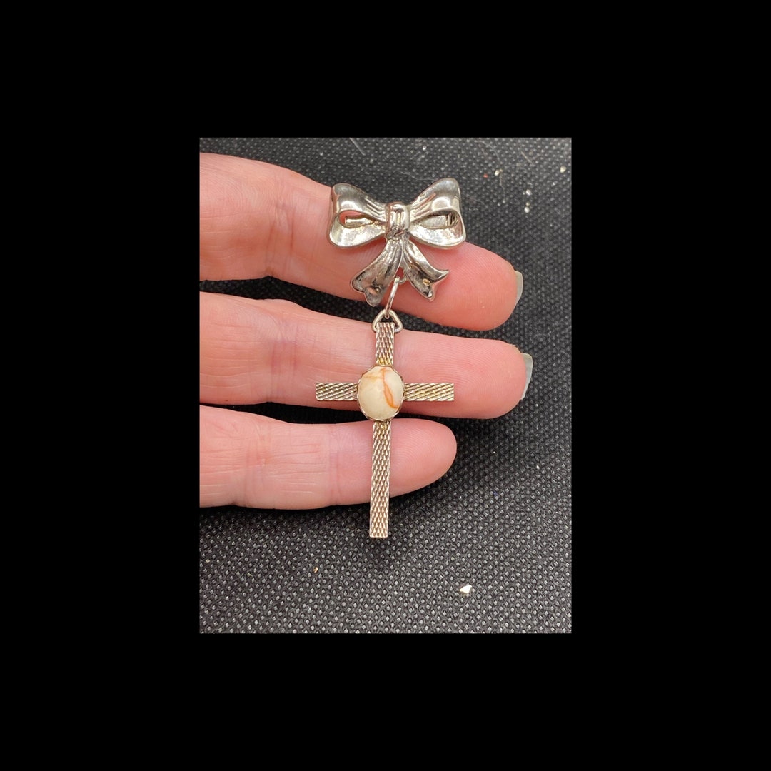 Vintage Bow Pin With Cross - Etsy