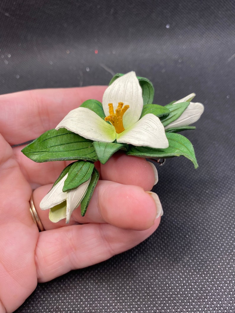 Vintage Fabric Leather Flower Lily Pin - Etsy