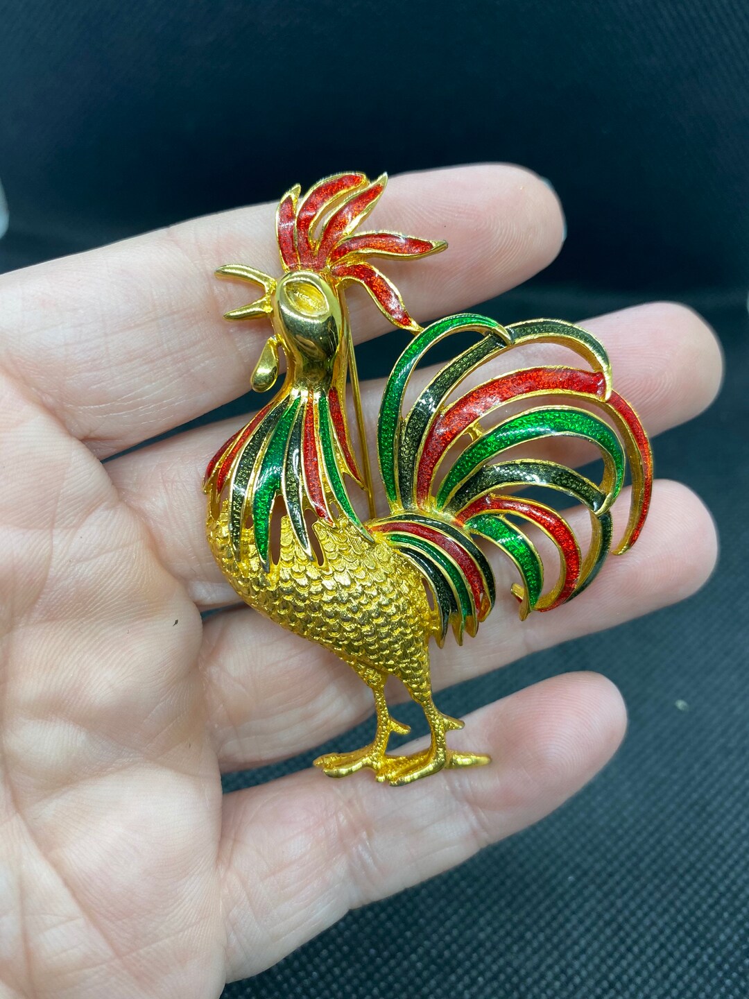 Vintage Enamel Rooster Pin - Etsy