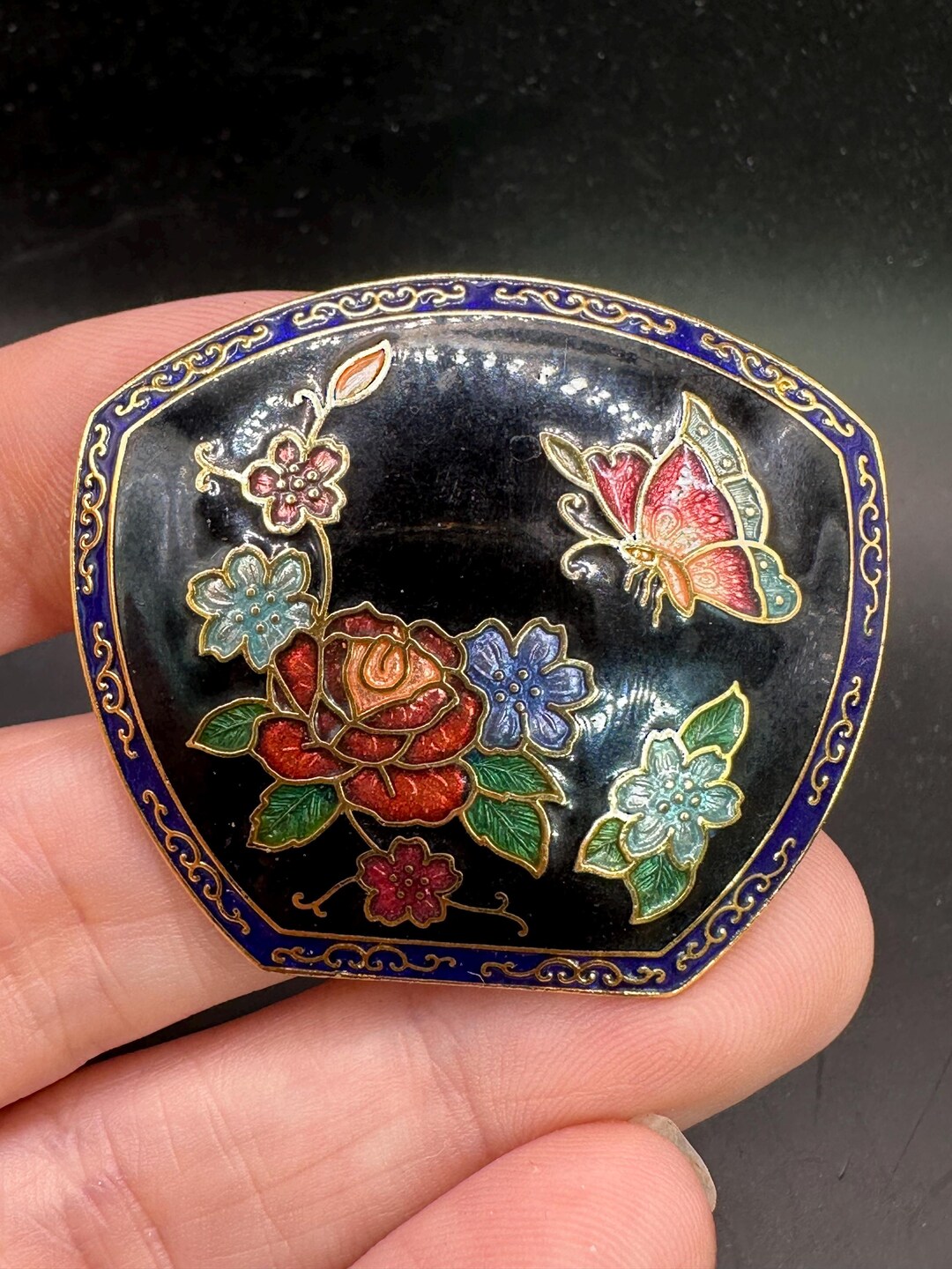Vintage Cloisonne Pin Butterfly Floral Rose Enamel Brooch - Etsy
