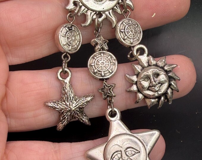Vintage Celestial Sun Stars Pin With Dangles - Etsy