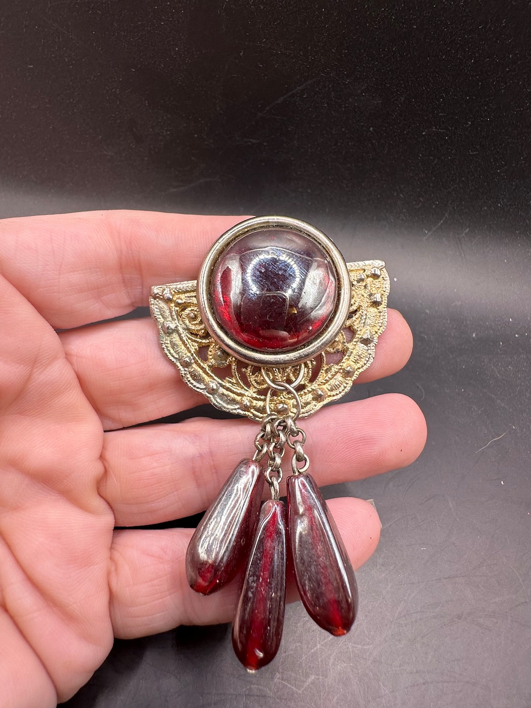 Vintage Victorian Style Royal Regal Style Pin With Teardrop Dangles - Etsy
