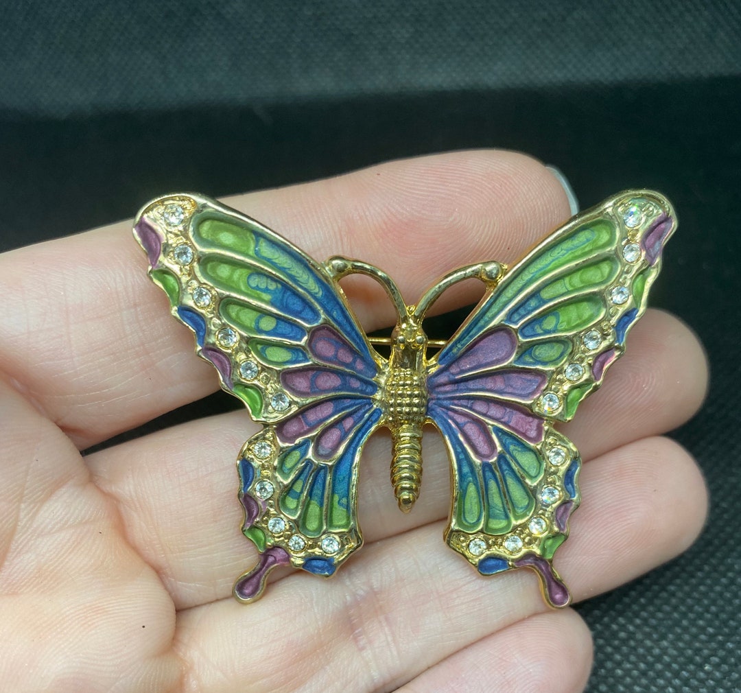 Vintage Enamel Butterfly Pin - Etsy