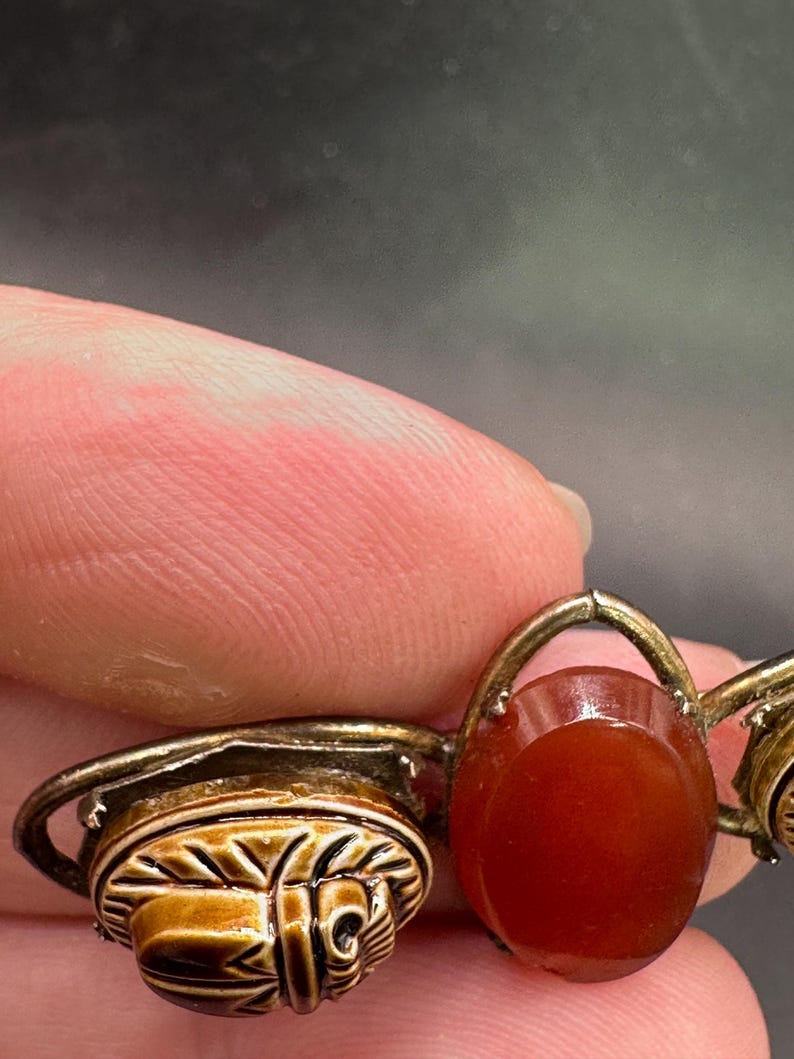 Vintage Egyptian Style Carved Scarabs Bar Brooch Egyptian Revival ...