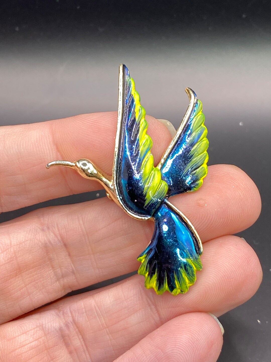 Vintage Enamel Crane Pin - Etsy