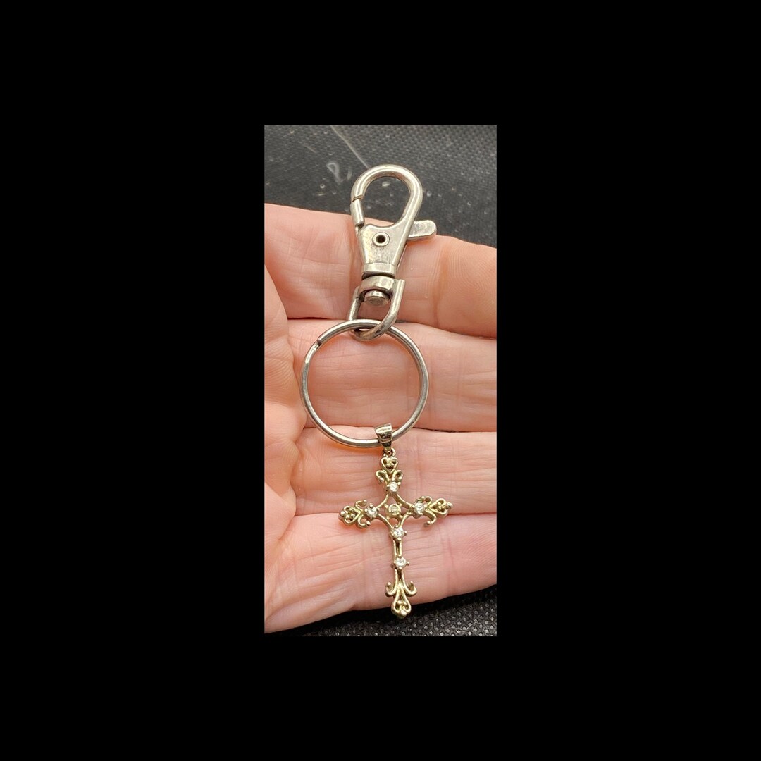 Vintage Rhinestone Cross Keychain - Etsy