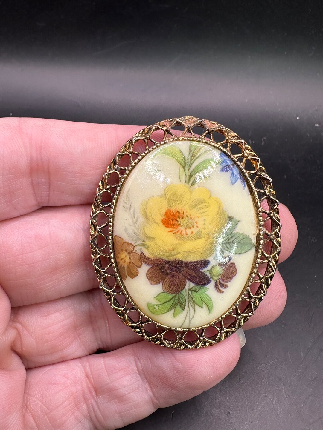 Vintage Hand Painted Floral Posey Ceramic Pin - Etsy