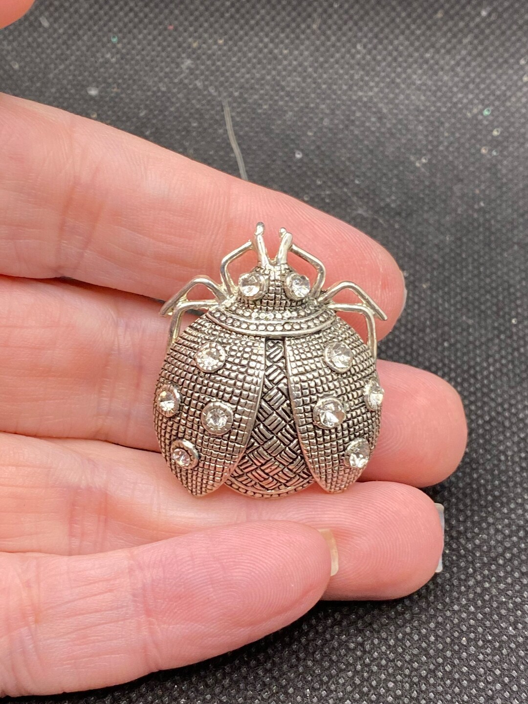 Vintage Ladybug Pin With Rhinestones Etsy