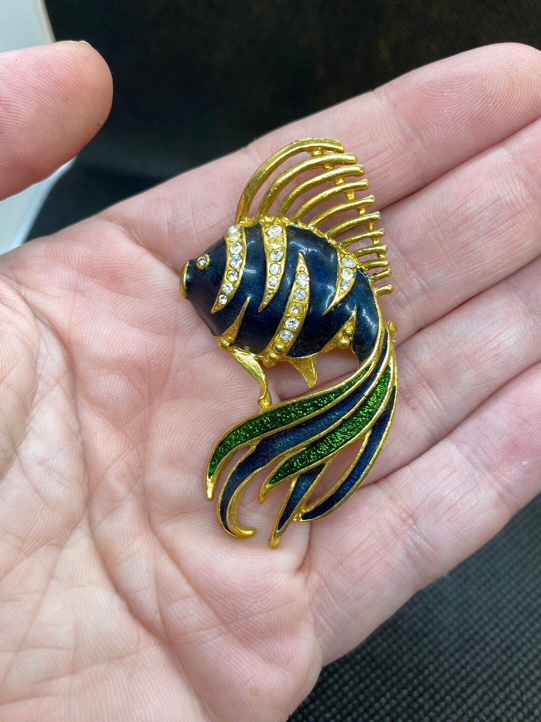 Vintage Angelfish Siamese Fighting Fish Enamel Pin - Gold Tone, Blue ...