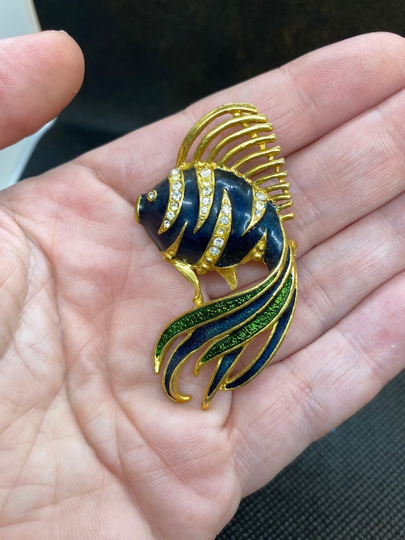 Vintage Angelfish Siamese Fighting Fish Enamel Pin - … - Gem