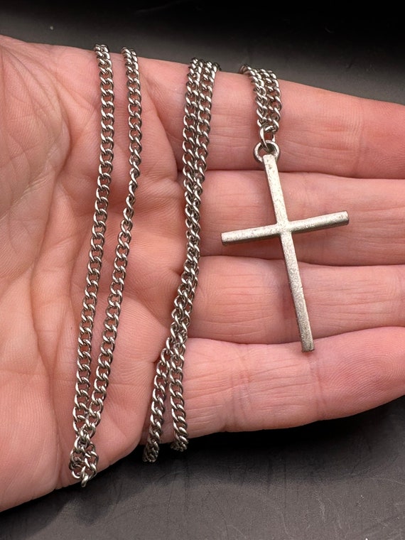 Vintage Pewter Cross Necklace 1970s Cross Necklace Vi… - Gem