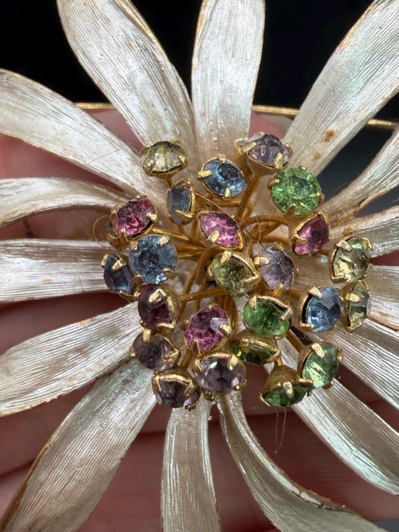 Vintage Sunburst Starburst Pastel Rhinestone Satin Fi… - Gem
