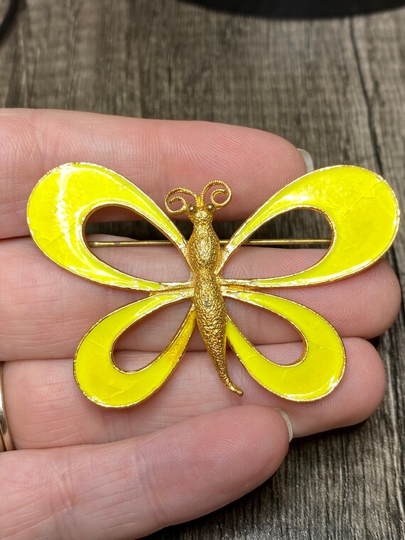 Vintage Enamel Yellow and gold Butterfly Pin - Gem