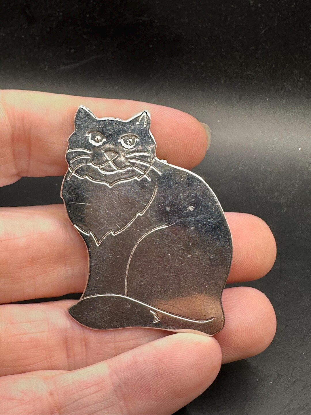 Vintage Solid Brass Cat Carved Pin - Etsy
