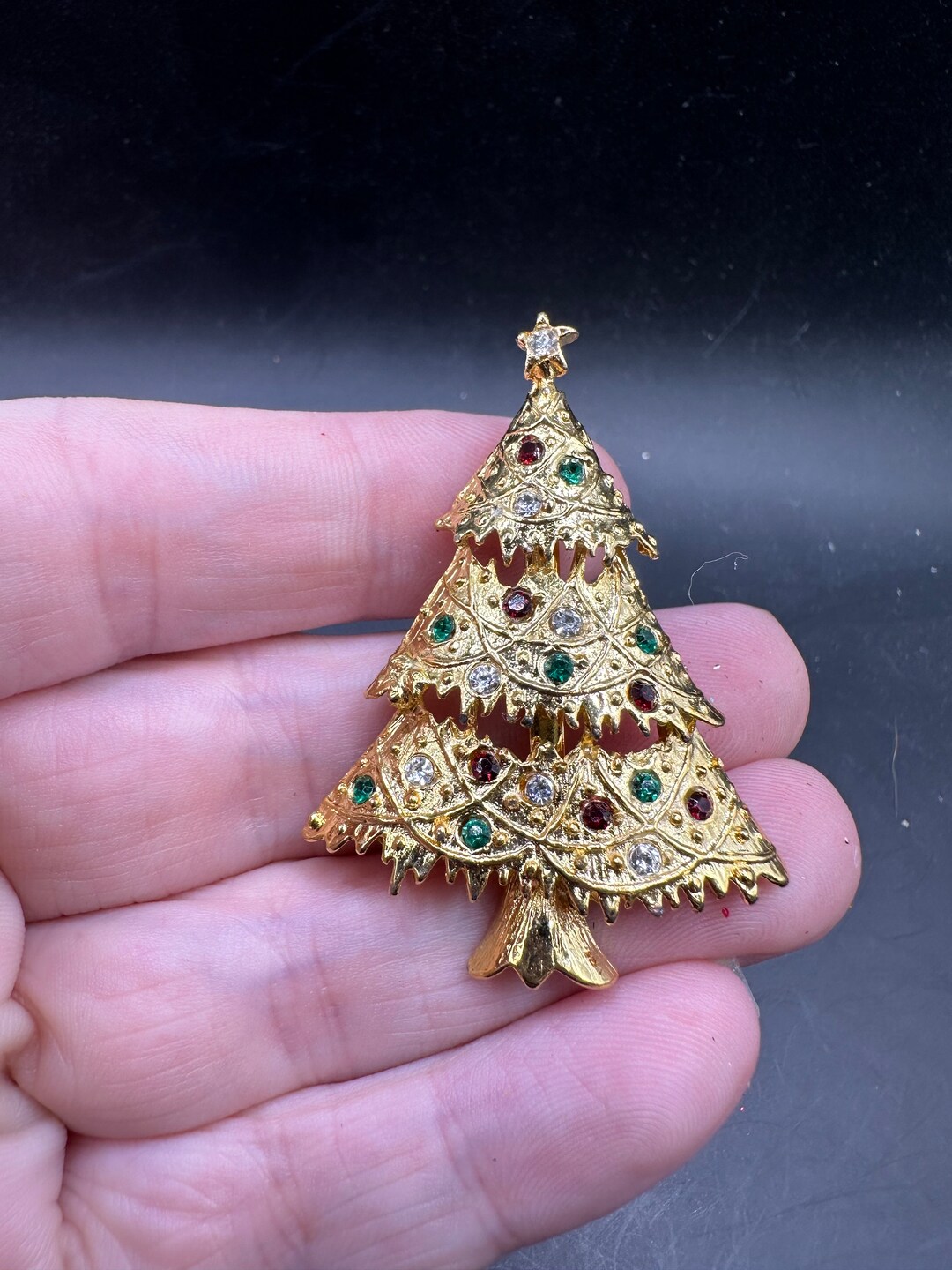 Vintage Rhinestone Christmas Tree Pin - Etsy