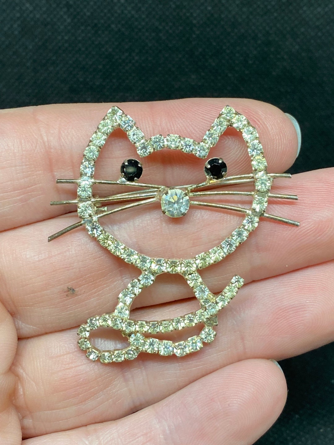 Vintage Rhinestone Cat Pin - Etsy