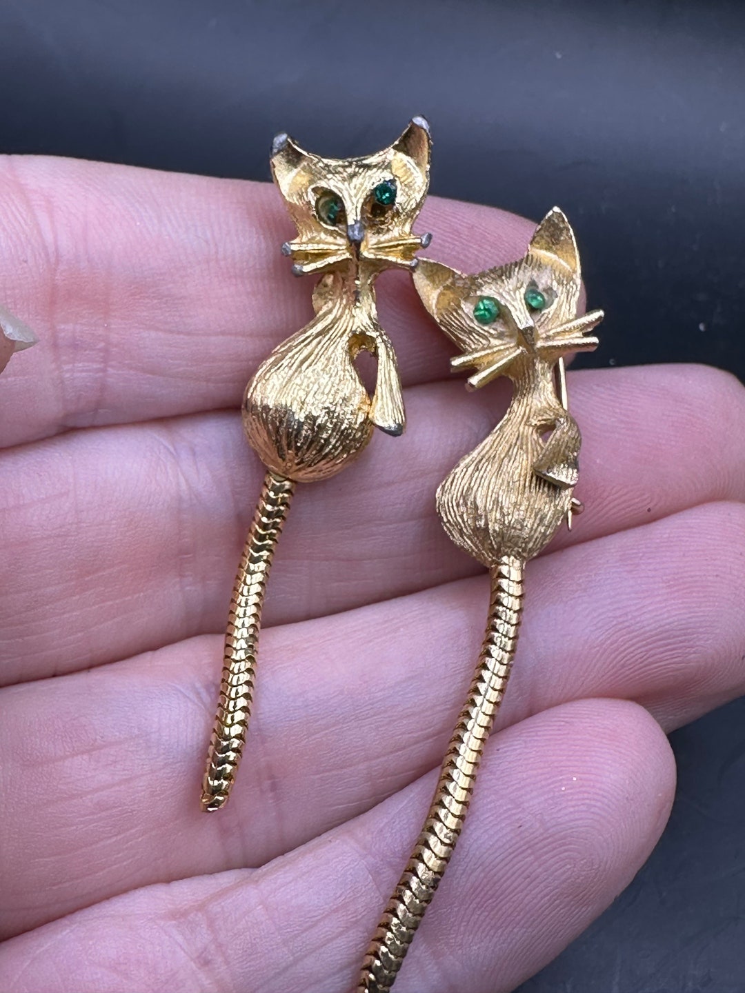 Pair of Vintage Cat Scatter Pins With Flexible Tails - Etsy