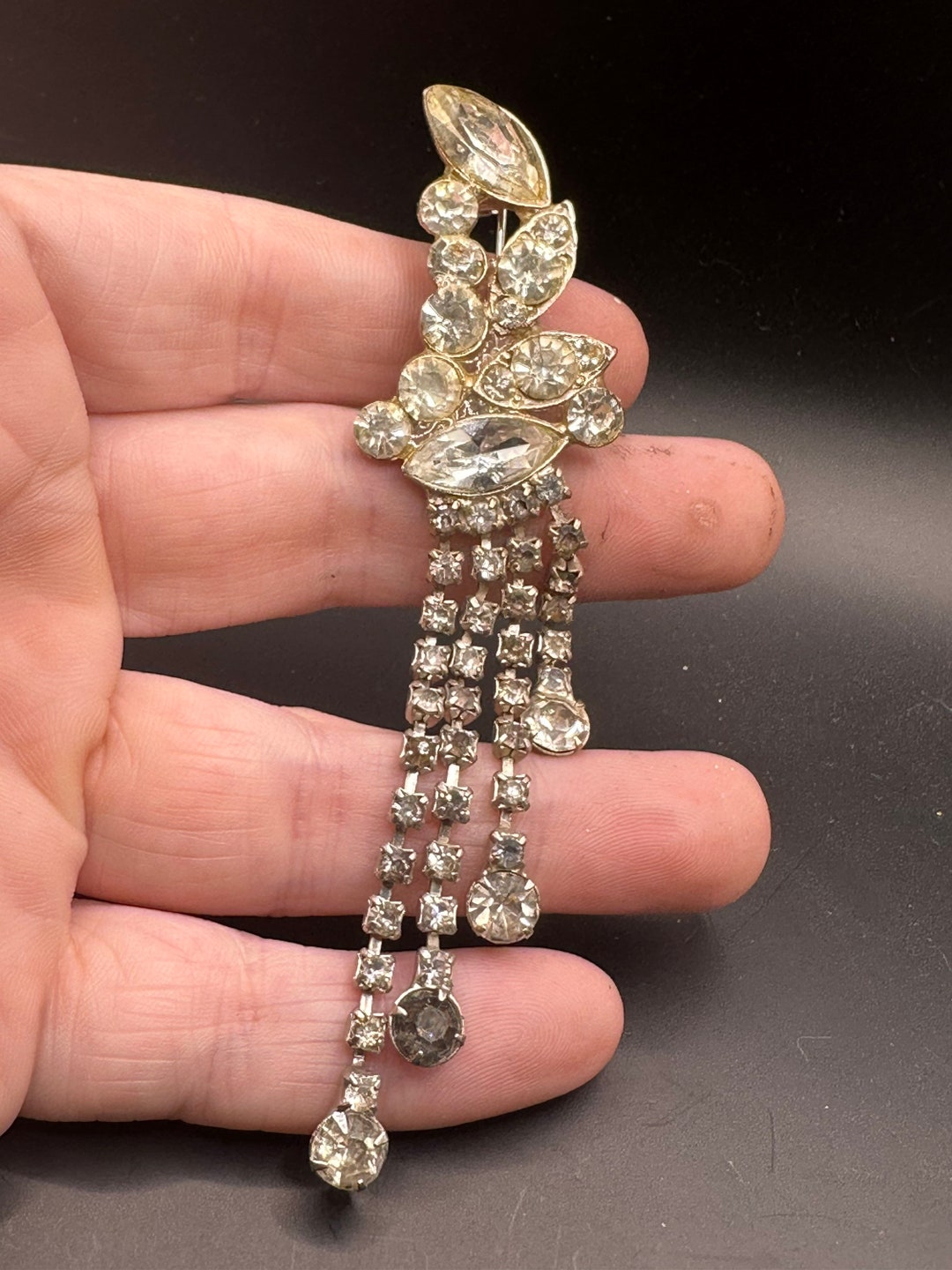 Vintage Art Deco Style Pin With Rhinestones - Etsy