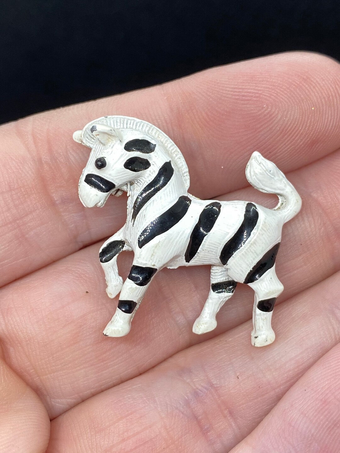 Vintage Enamel Zebra Pin - Etsy