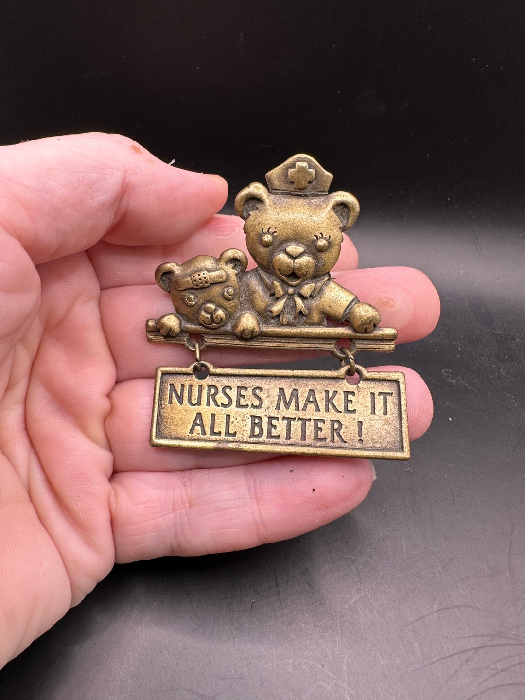 Vintage Nurses Make It All Better JJ Signed Nurse Hospital Teddy Brooch ...