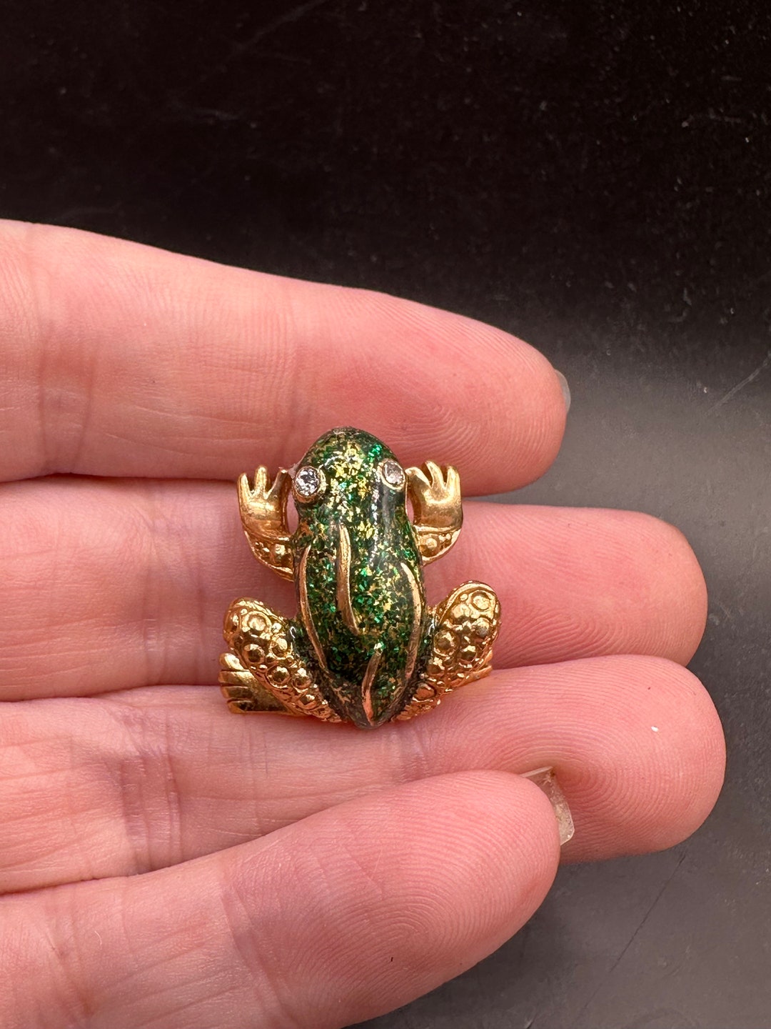Vintage Enamel Frog Pin - Etsy