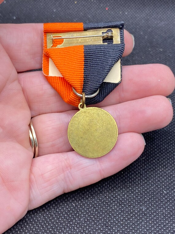 Vintage Enamel Band School Medal Pin - Gem