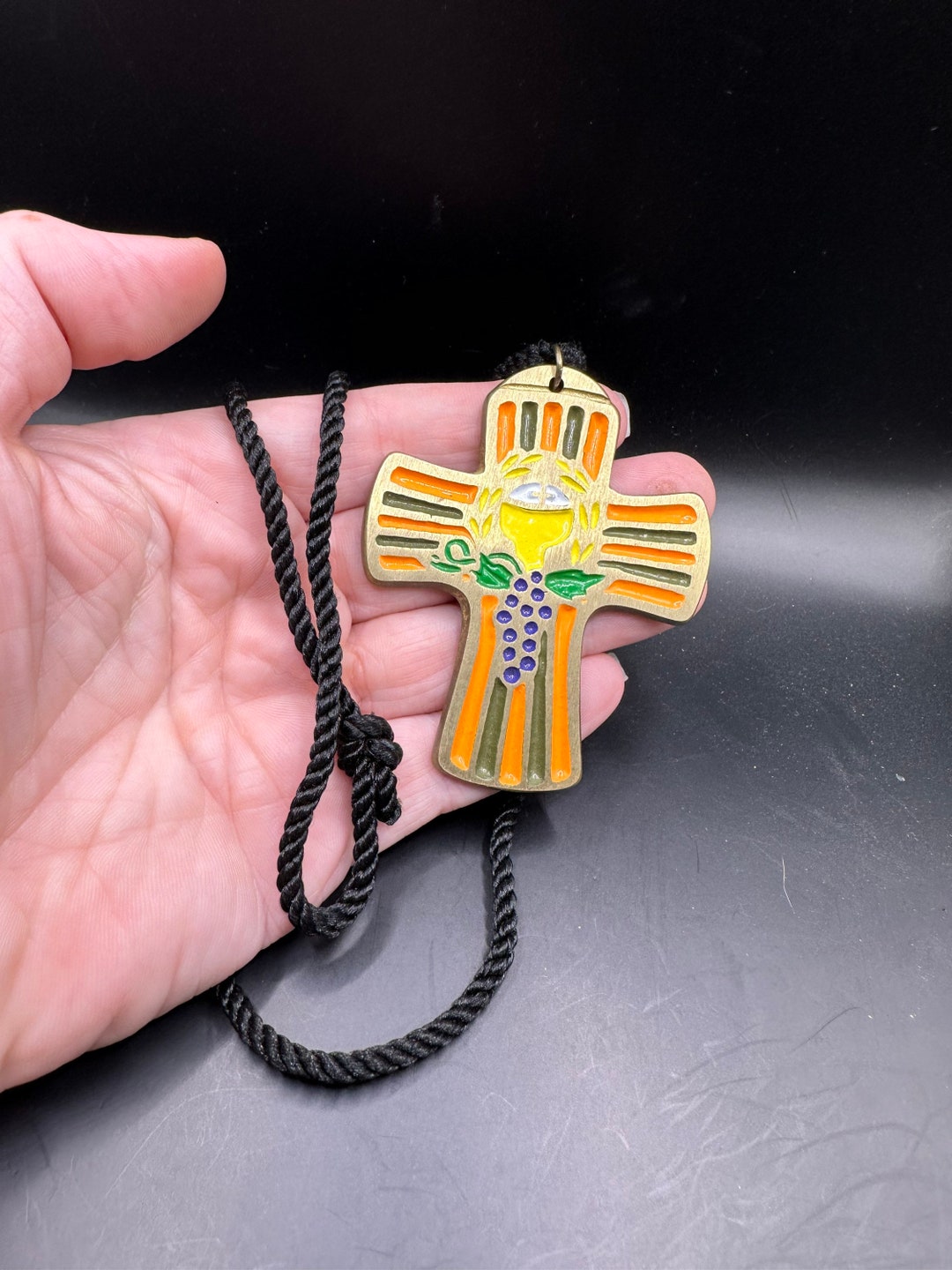 Vintage Heavy Cross Pendant on Rope - Etsy