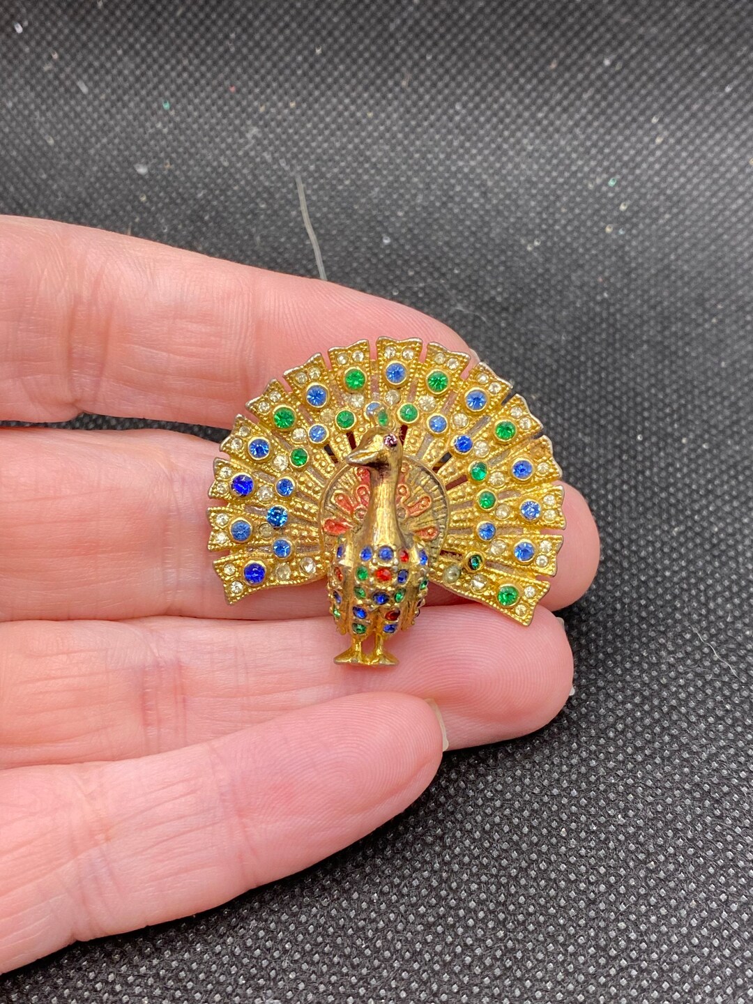 Vintage Peacock Pin With Rhinestones and Enamel - Etsy