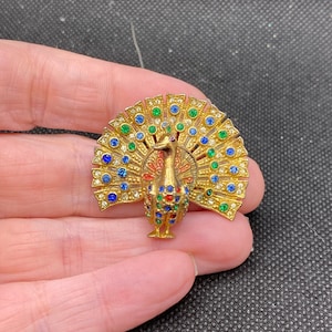 Vintage Peacock Pin With Rhinestones and Enamel - Etsy