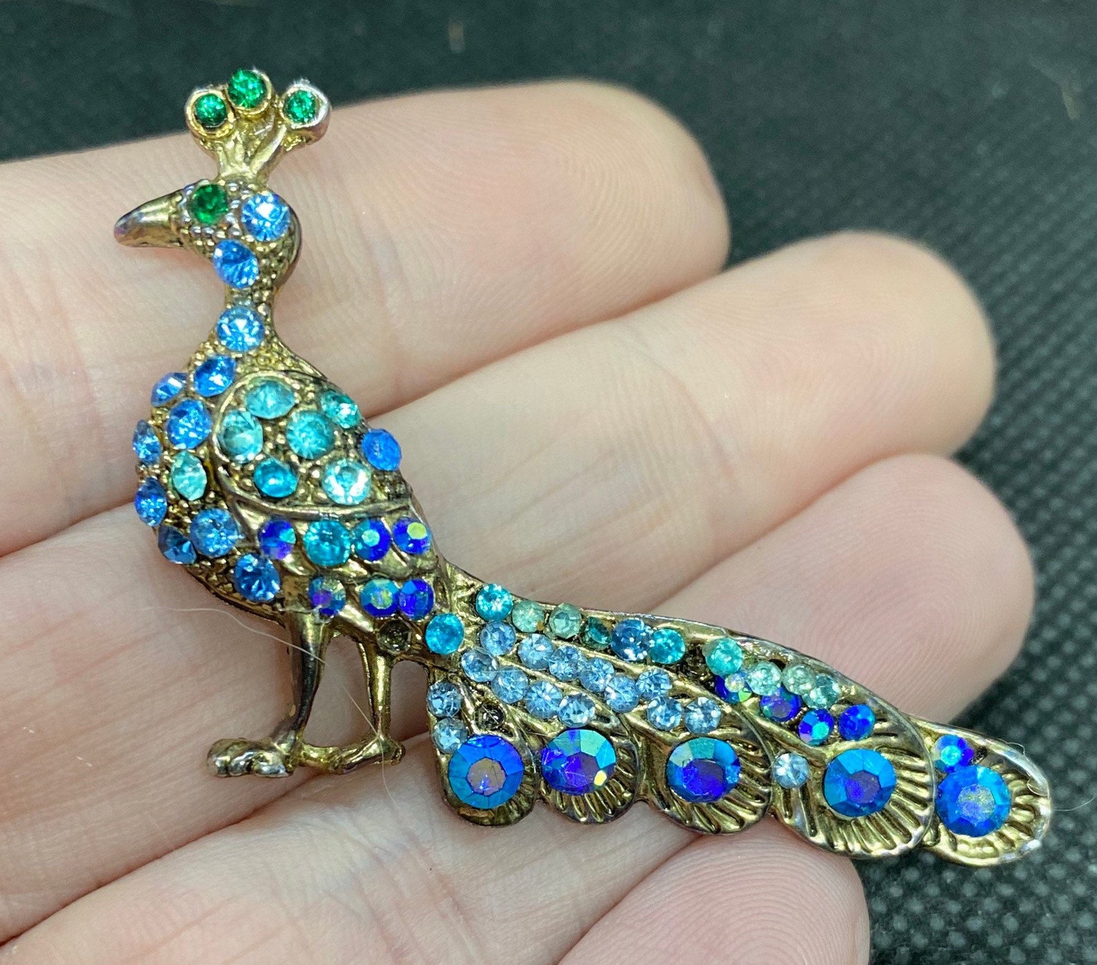 Vintage Peacock Pin With Rhinestones - Etsy