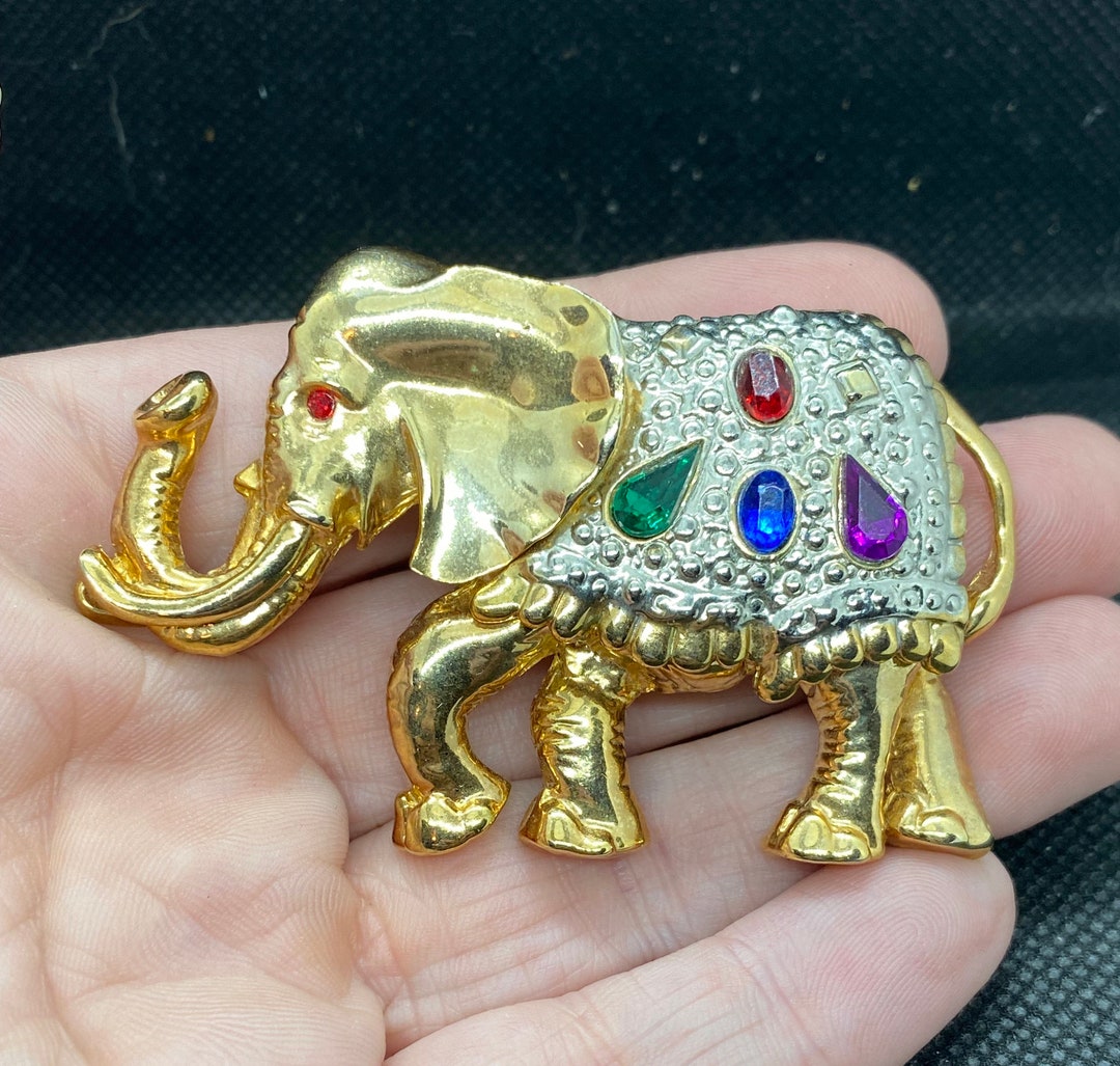 Vintage Elephant Pin With Rhinestones - Etsy