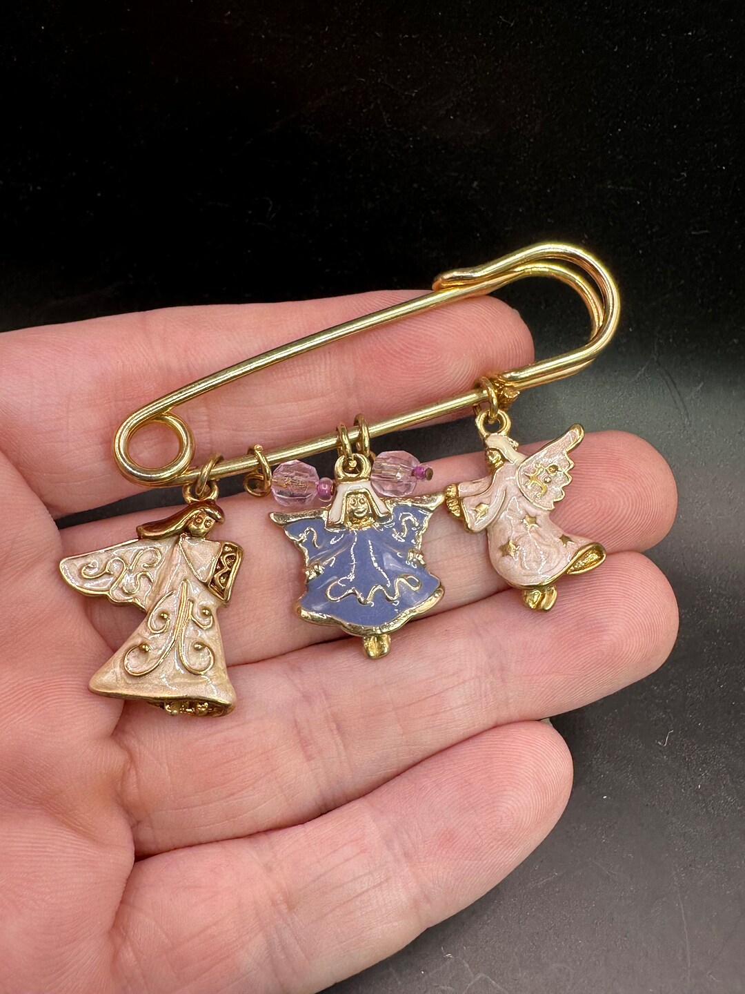 Vintage Enamel Angels Medallion Charms Large Safety Pin - Etsy