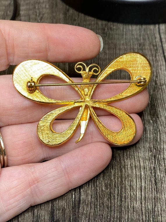 Vintage Enamel Yellow and gold Butterfly Pin - Gem