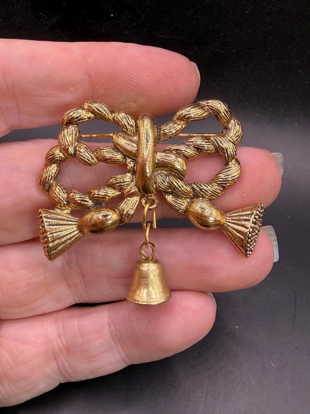 Vintage Carolee Gold-tone Bow, With Bell Charm Tassel Brooch Pin - Etsy