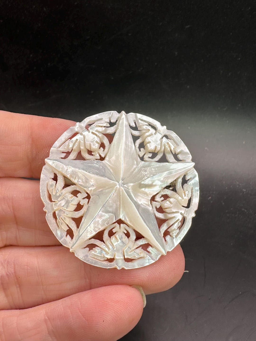Vintage Mother of Pearl Star Brooch. Carved Shell Brooch. Made in ...