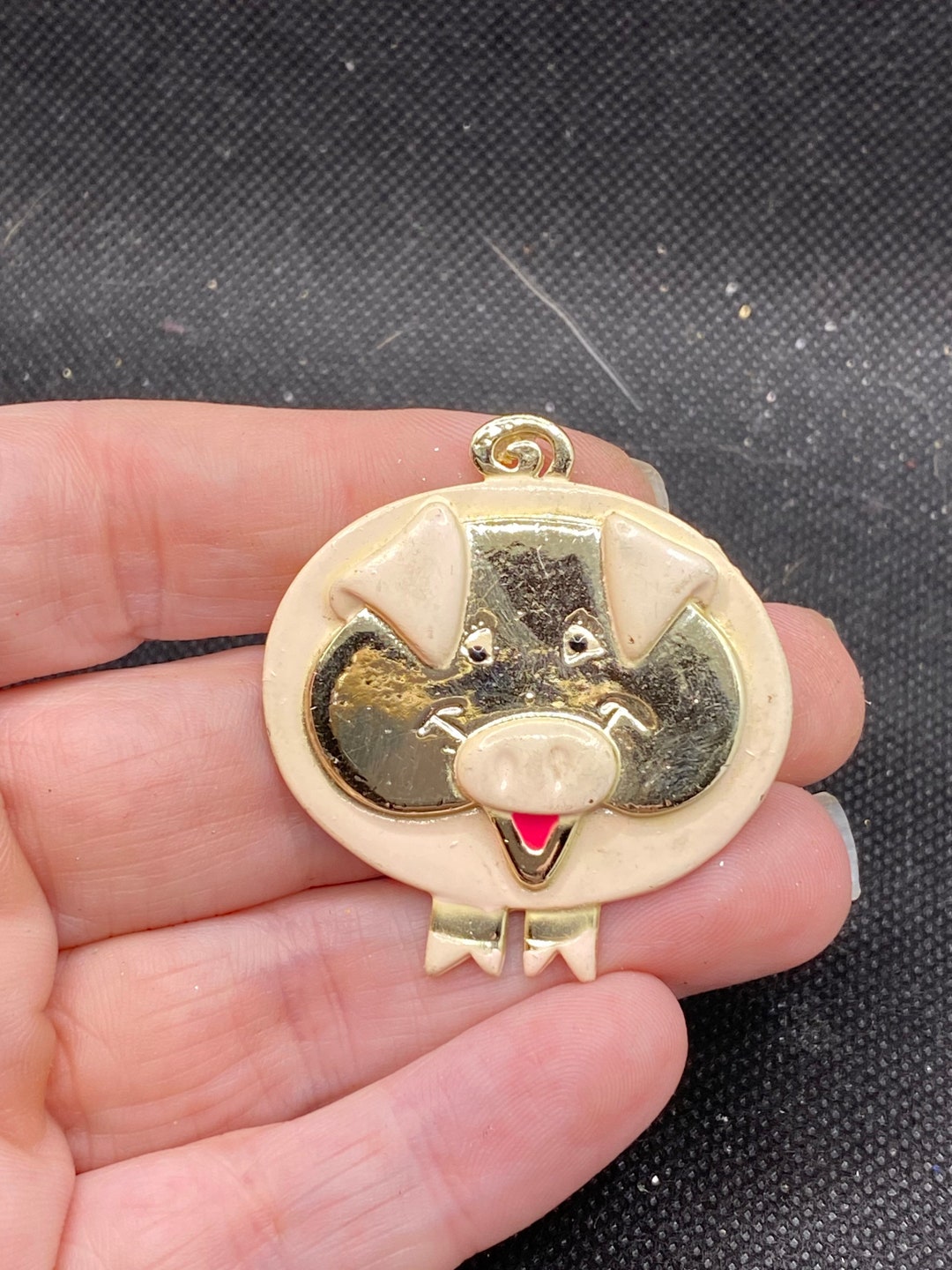 Vintage Enamel Pig Pin - Etsy