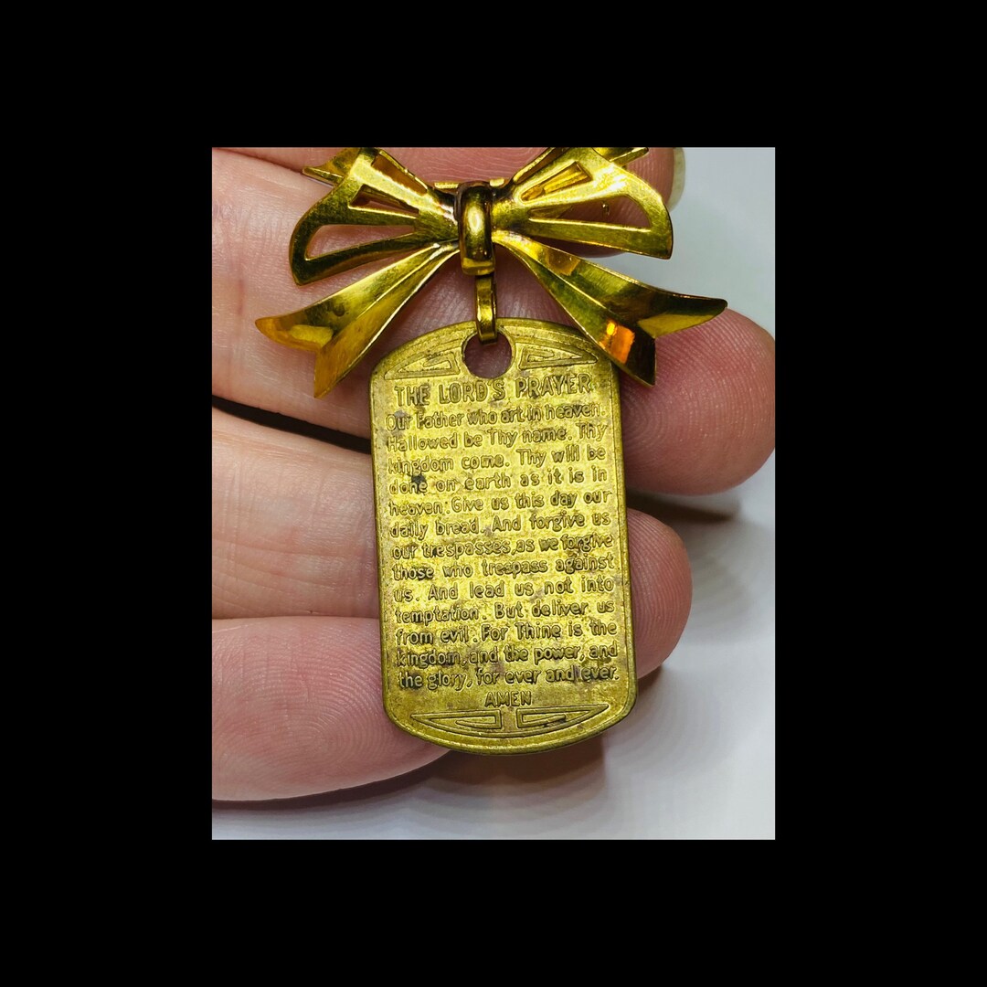 Vintage Religious Lords Prayer Pendant on Bow Pin - Etsy