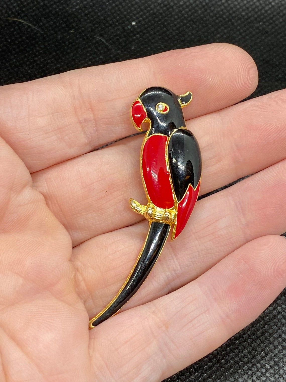 Vintage Parrot Pin With Rhinestones and Enamel - Etsy