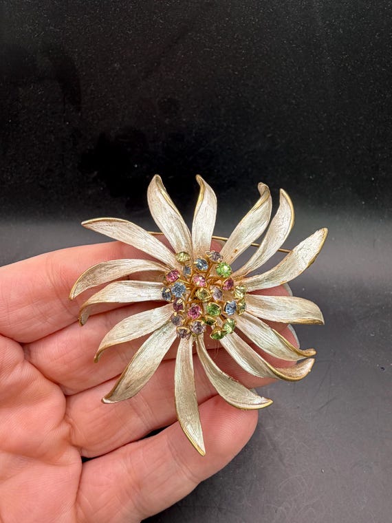 Vintage Sunburst Starburst Pastel Rhinestone Satin Fi… - Gem
