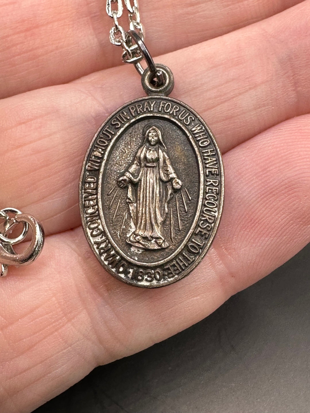 Vintage Miraculous Medal Virgin Mary Sliding Locket the Lord's Prayer ...