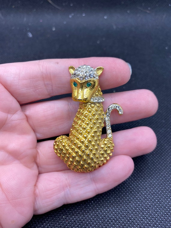 Vintage Rhinestone Leopard Pin - Gem