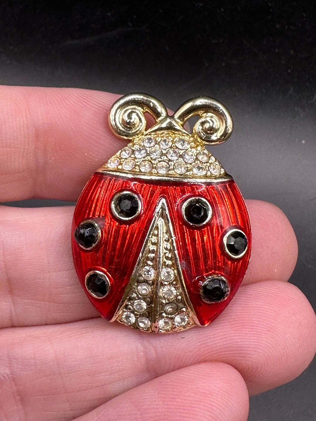 Vintage Enamel Rhinestone Ladybug Pin by Danecraft - Etsy