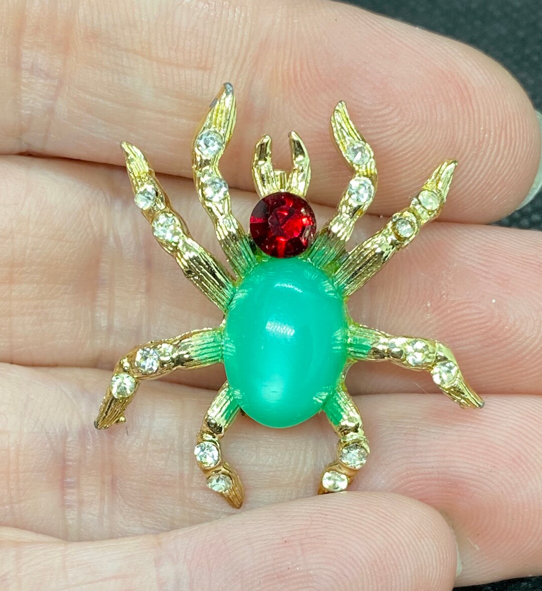 Vintage Spider Pin With Rhinestones - Etsy