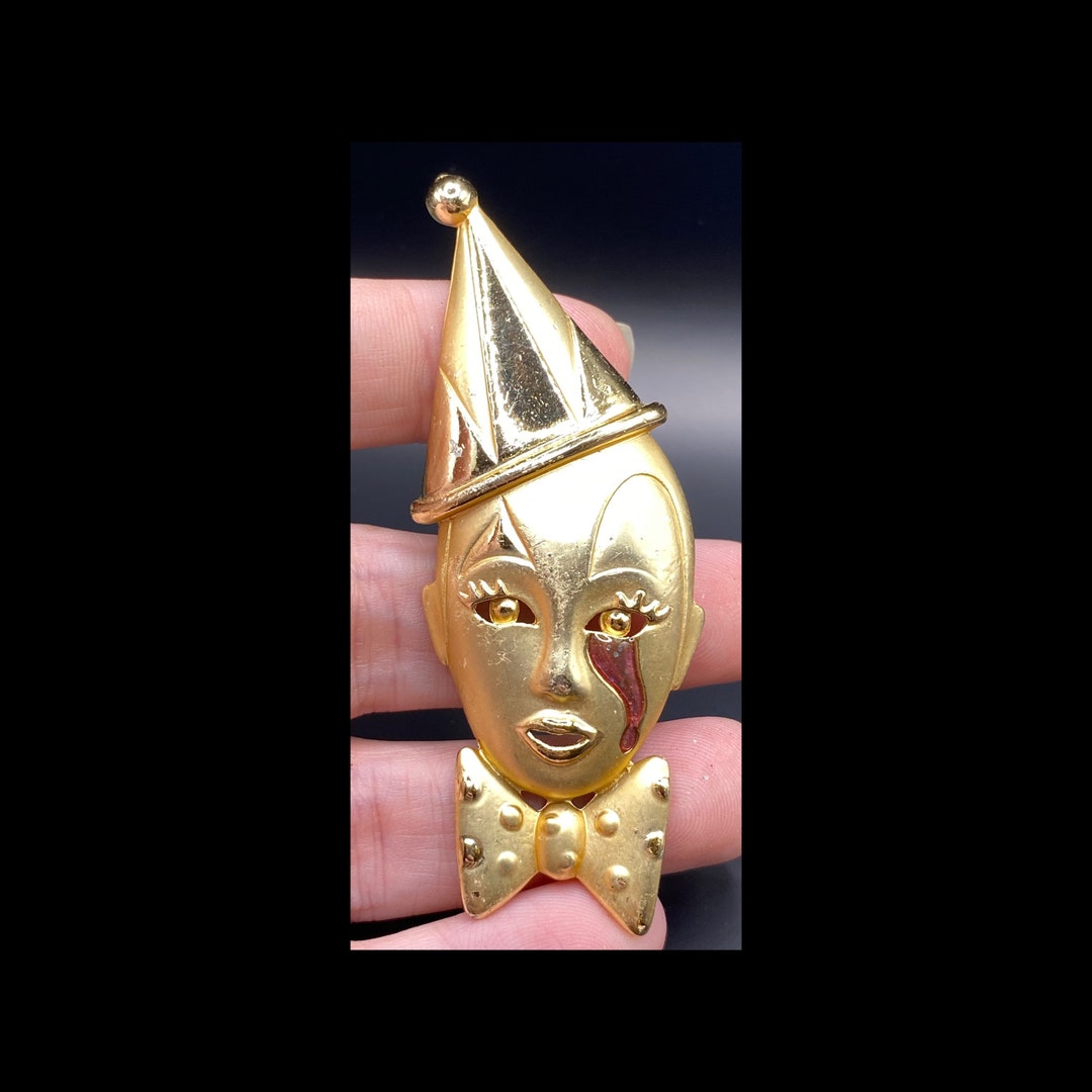 Vintage French Style Crying Tears Enamel Clown Pin - Etsy
