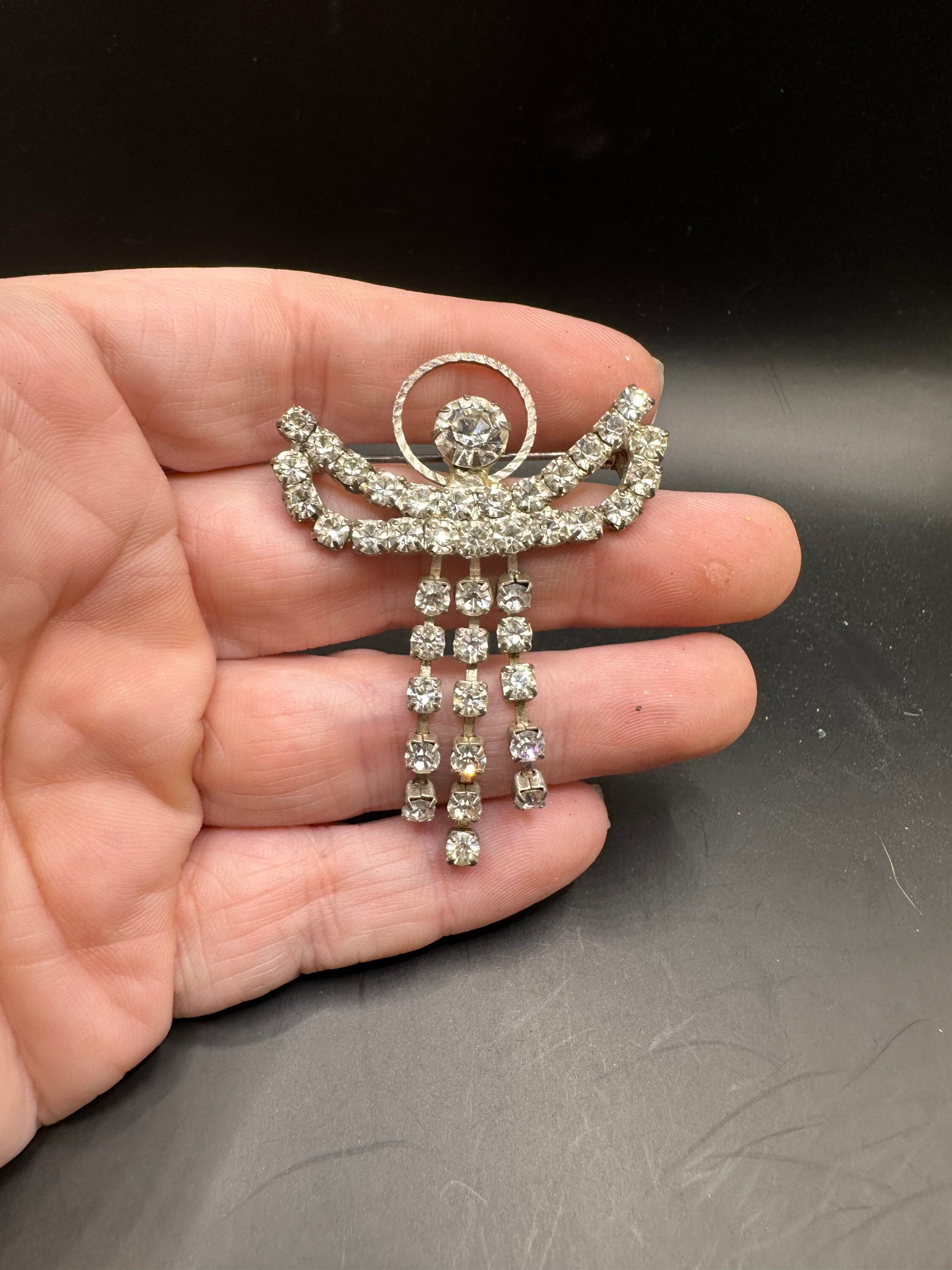 Vintage Rhinestone Angel Pin With Rhinestone Dangles - Etsy