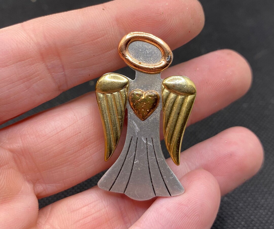 Vintage Mixed Metal Angel Pin or Pendant - Etsy
