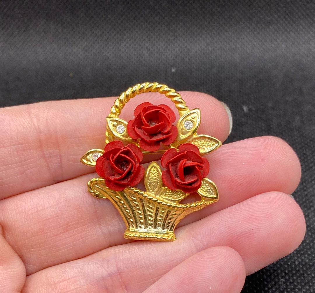 Vintage Flower Basket Pin - Etsy