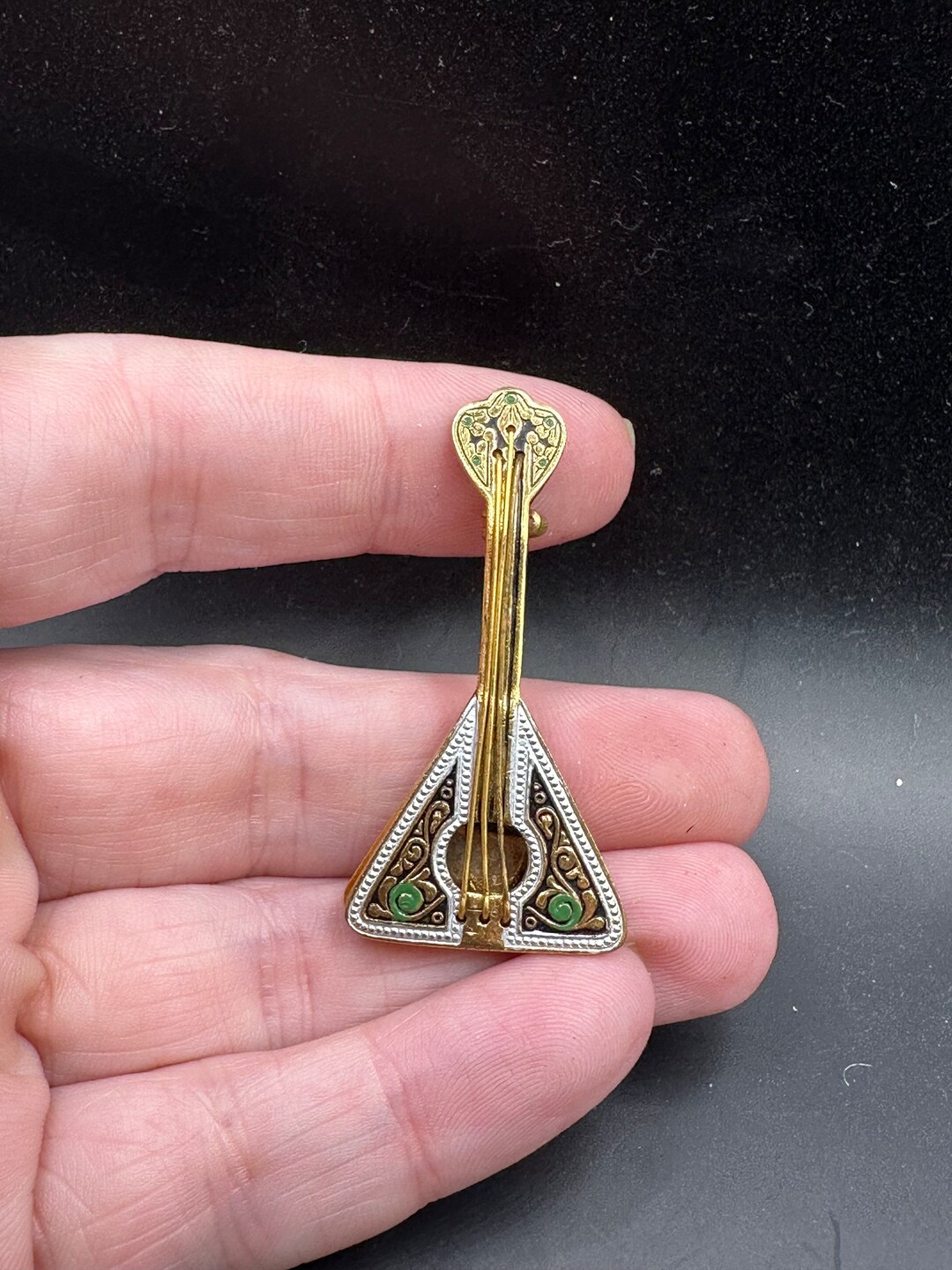 Vintage Damascene Style Mandolin Lute Pin - Etsy