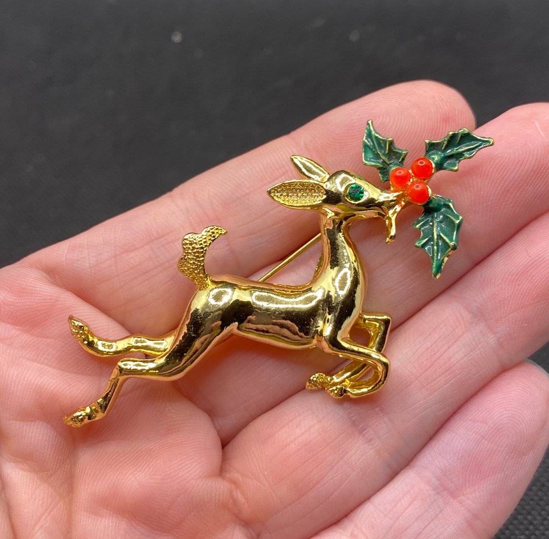 Vintage Art Deco Style Deer Winter Christmas Holly Pin - Etsy