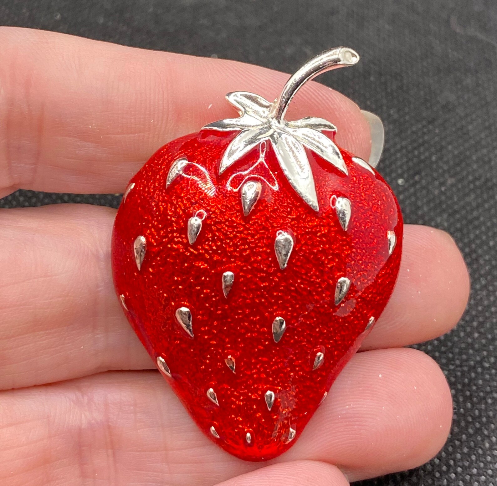 Vintage Enamel Strawberry Pin - Etsy